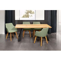 Essgruppe Home Affaire "Ena Sitzgruppe f&uuml;r K&uuml;che/Esszimmer, Esstisch mit 4 Polsterst&uuml;hlen 5tlg", grau (, hellgr&uuml;n, hellgr&uuml;n, natur), B:180cm H:73cm T:90cm, FSC-zertifiziertes Massivholz, Metall, Polyester, Sperrholz, Sitzm&ouml;bel-Sets, Essgruppe, Stuhlbeine in Eiche Natur oder Buche Schwarz, Tisch 180 cm, U-Gestell