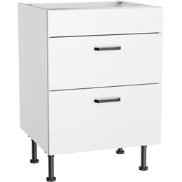 Unterschrank KOCHSTATION "KS-Paula", wei&szlig; matt, wei&szlig;, B:60cm H:87cm T:58,4cm, Schr&auml;nke, Unterschrank, 60 cm breit, 87 cm hoch, 2 Ausz&uuml;ge f&uuml;r autarkes Einbaukochfeld
