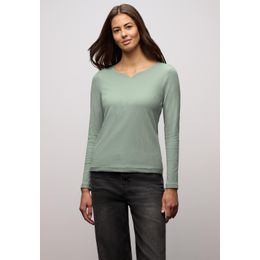 Langarmshirt Street One, Damen, Gr. 34, schwarz serene gr&uuml;n, Web, 95% Baumwolle, 5% Elasthan, unifarben, normal normal, Rundhals, abgesteppt, Shirts Langarmshirt, aus Baumwolle mit Stretchante