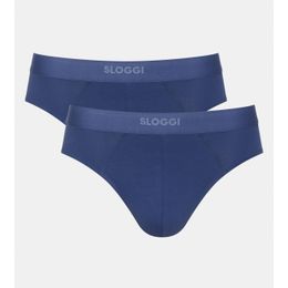 Slip Sloggi "Men EVER Ease", Herren, Gr. M, 2 Stk., blau (deep cobalt), Single Jersey, Obermaterial: 95% Baumwolle, 5% Elasthan, Unterhosen Slip, temperaturausgleichend, schnelltrocknend, atmungsaktiv, ohne Eingriff