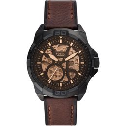 Automatikuhr Fossil "BRONSON", braun, Armbanduhren, Damen, Automatikuhr, Armbanduhr, Herrenuhr, mechanische Uhr, Lederarmband