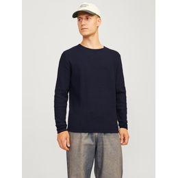Jack & Jones Rundhalspullover JACK & JONES "JJECOOPER KNIT CREW NECK NOOS", Damen, Gr. L, blau (mood indigo), Strick, Obermaterial: 100% Baumwolle, meliert, regular fit taillenbedeckt, Rundhals, B&uuml;ndchen, Pullover Rundhalspullover, in Strick Optik