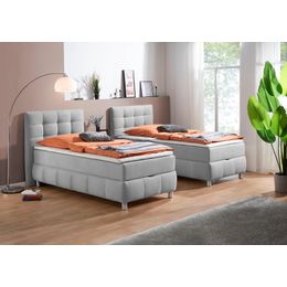 Boxbett Home Affaire "Marvao inkl. Bettkasten und Topper", hellgrau, B:104cm L:210cm, Komplettbetten, Boxbett mit Bettkasten, inkl. Topper