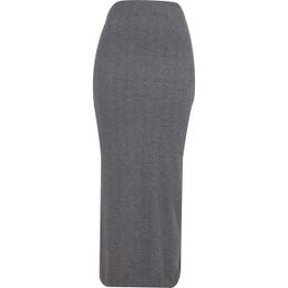 Urban Classics Damen Sommerrock "Urban Classics Ladies Rib High Slit Skirt"schwarzgraumelange, Gr. XL, unifarben, 80% Polyester, 20% Viskose, R&ouml;cke
