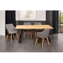 Essgruppe Home Affaire "Ena Sitzgruppe f&uuml;r K&uuml;che/Esszimmer, Esstisch mit 4 Polsterst&uuml;hlen 5tlg", braun (, hellbraun, hellbraun, natur), B:180cm H:73cm T:90cm, FSC-zertifiziertes Massivholz, Metall, Polyester, Sperrholz, Sitzm&ouml;bel-Sets, Essgruppe, Stuhlbeine in Eiche Natur oder Buche Schwarz, Tisch 180 cm, U-Gestell