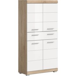 Midischrank Welltime "SIENA, Breite 74cm, 4 T&uuml;ren, 1 Schubkasten, 4 F&auml;cher, MDF-Front", wei&szlig; (eiche sonoma hell nb, wei&szlig; hochglanz mdf tz), B:74cm H:141cm T:31cm, FSC-zertifizierter Holzwerkstoff, Schr&auml;nke, Midischrank, in verschiedenen Farben erh&auml;ltlich, Badm&ouml;bel, Badschrank, Schrank, Bad