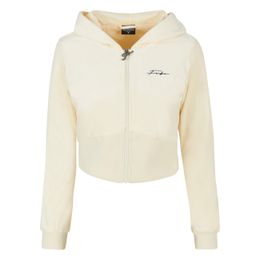 Kapuzenpullover Fubu "Fubu Damen FW224-020-1 Signature Velours Zip Hoodie offwhite", Damen, Gr. M, sanftes wei&szlig;, 93% Polyester, 7% Elasthan, mehrfarbig, normal, ohne Ausschnitt, Pullover Kapuzenpullover