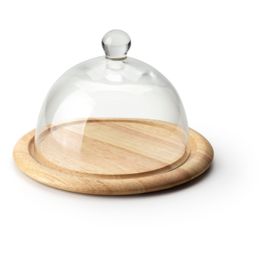 K&auml;seglocke CONTINENTA, beige (natur, transparent), H:14cm &Oslash;:20cm, Glas, Holz, Servierglocken, 2-teilig