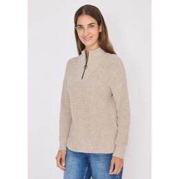Strickpullover Cecil, Damen, Gr. XXL (46), sandalwood beige melange, Web, 100% Baumwolle, unifarben, comfort fit normal, hoch geschlossener Ausschnitt, Rippb&uuml;ndchen, Pullover Strickpullover, aus reiner Baumwolle