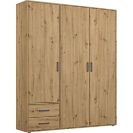Dreht&uuml;renschrank Rauch "Kleiderschrank Schrank Garderobe W&auml;scheschrank VOYAGER", braun (eiche artisan, griffe graumetallic), B:140cm H:194cm T:53cm, Holzwerkstoff, Schr&auml;nke, Dreht&uuml;renschrank, mit 2 modernen Griffvarianten, mit Au&szlig;enschubladen MADE IN GERMANY, Topseller