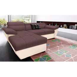 Ecksofa COTTA, B:265cm T:102cmcreme, braun, Edles Flachgewebe ( 100% Polyester ) / Feine Struktur ( 100% Polyester ), Kunstleder SOFTLUX /