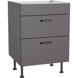Unterschrank KOCHSTATION "KS-Paula", anthrazit, anthrazit, B:60cm H:87cm T:58,4cm, Schr&auml;nke, Unterschrank, 60 cm breit, 87 cm hoch, 2 Ausz&uuml;ge f&uuml;r autarkes Einbaukochfeld