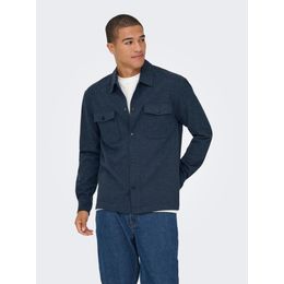 Only & Sons Langarmhemd ONLY & SONS "ONSMARK BRUSHED 0353 OVERSHIRT", Herren, Gr. XXL, N-Gr, blau nights, Web, Obermaterial: 64% Polyester, 33% Viskose, 3% Elasthan, unifarben, normal normal, ohne Ausschnitt, &Auml;rmel mit &Auml;rmelschlitz 1-Knopf-Manschette, Hemden, Materialmix, regular fit