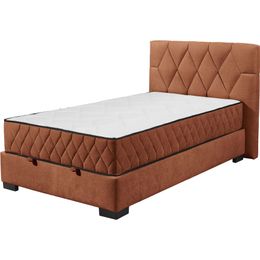 Boxbett ED EXCITING DESIGN "Nagol", braun (cognac), B:145cm L:214cm, 100% Polyester, Komplettbetten, mit Bettkasten, mit Wendematratze, erh&auml;ltlich in verschiedenen Breiten