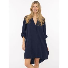 Schlupfbluse Zwillingsherz "Rom", Damen, navy, Web, Obermaterial: 100% Baumwolle, unifarben, ca. Mitte Oberschenkel, tiefer V-Ausschnitt, Krempel&auml;rmel 1-Knopf-Manschette, Blusen Schlupfbluse, verl&auml;ngerte R&uuml;ckenpartie, V-Neck, Turn-Up &Auml;rmel, Musselin