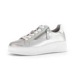 Sneaker Gabor "Sneaker low Materialmix Leder", Damen, Gr. 38,5, silber, Schuhe Sneaker