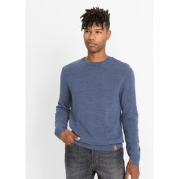 Strickpullover bonprix, Herren, Gr. 60/62 (XXL), blau (indigo, wei&szlig; meliert), Obermaterial: 50% Baumwolle, 50% Polyacryl, regular fit, Pullover Strickpullover, aus Baumwolle, mit Rundhalsausschnitt, f&uuml;r vielseitige Anl&auml;sse