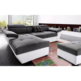 Ecksofa COTTA, B:265cm T:102cmwei&szlig;, grau, Edles Flachgewebe ( 100% Polyester ) / Feine Struktur ( 100% Polyester ), Kunstleder SOFTLUX /