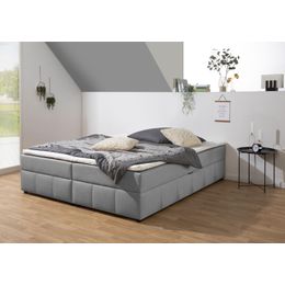 Boxbett Home Affaire "Niemes inkl. Bettkasten und Topper, auch in &Uuml;berl&auml;nge erh&auml;ltlich", hellgrau, B:164cm L:204cm, Komplettbetten, Boxbett ohne Kopfteil, inkl. Topper