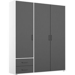 Dreht&uuml;renschrank Rauch "Kleiderschrank Schrank Garderobe W&auml;scheschrank VOYAGER", wei&szlig; (alpinwei&szlig;, graumetallic, griffe graumetallic), B:140cm H:194cm T:53cm, Holzwerkstoff, Schr&auml;nke, Dreht&uuml;renschrank, mit 2 modernen Griffvarianten, mit Au&szlig;enschubladen MADE IN GERMANY, Topseller