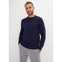 Strickpullover bonprix, Herren, Gr. 56/58 (XL), blau (dunkelblau), Obermaterial: 70% Baumwolle, 30% Polyamid, regular fit, Pullover Strickpullover, aus Baumwolle und Polyamid, mit Rundhalsausschnitt, Regular Fit