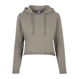 Rundhalspullover Urban Classics "Urban Classics Damen Ladies Cropped Terry Hoody", Damen, Gr. XS, army gr&uuml;n, 100% Baumwolle, unifarben, loose fit, ohne Ausschnitt, Pullover Rundhalspullover