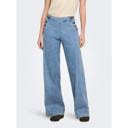 High-waist-Jeans Only "ONLMADISON HW BUTTON WIDE DNM GEN223NOOS", Damen, Gr. 29, L&auml;nge 34, light blau denim, Denim/Jeans, Obermaterial: 90% Baumwolle, 8% Polyester, 2% Elasthan, unifarben, lang, Jeans High-Waist-Jeans, mit Knopf Details