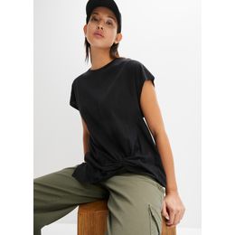 T-Shirt bonprix, Damen, Gr. 36/38 (S), schwarz, Obermaterial: 100% Baumwolle, l&auml;ssig geschnitten, Shirts T-Shirt, l&auml;ssig geschnittene Passform, &auml;rmellos, mit Knotendetail