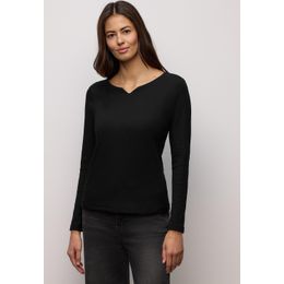 Langarmshirt Street One, Damen, Gr. 34, schwarz, Web, 95% Baumwolle, 5% Elasthan, unifarben, normal normal, Rundhals, abgesteppt, Shirts Langarmshirt, aus Baumwolle mit Stretchante