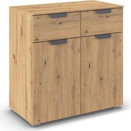 Kombikommode Rauch, B:80cm H:81cm T:42cmeiche artisan, griffe graumetallic, Holzwerkstoff, Schlafzimmer, Sideboards, "Sideboard Schubladenkommode