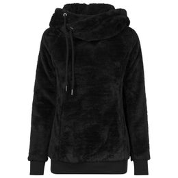 Rundhalspullover Urban Classics "Urban Classics Damen Ladies Long Teddy Hoody", Damen, Gr. M, schwarz, 100% Polyester, unifarben, normal, ohne Ausschnitt, Pullover Rundhalspullover