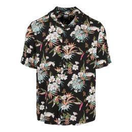 Kurzarmhemd Urban Classics "Urban Classics Herren Viscose AOP Resort Shirt", Herren, Gr. L, US-Gr&ouml;&szlig;en, schwarztropical, 100% Viskose, normal, Hemden
