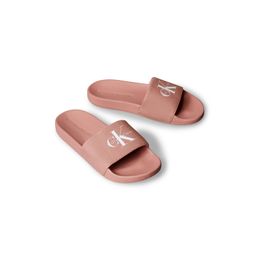 Badepantolette Calvin Klein Jeans "SLIDE MONOGRAM WN LOGO CK", Damen, Gr. 39, rosa, wei&szlig;, Textil, Basic, Schuhe, Strandschuh, Pool Slides, Badeschuh, Flat mit Logo