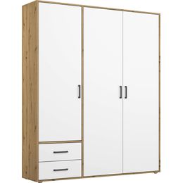 Dreht&uuml;renschrank Rauch "Kleiderschrank Schrank Garderobe W&auml;scheschrank VOYAGER", wei&szlig; (eiche artisan, alpinwei&szlig;, griffe graumetallic), B:140cm H:194cm T:53cm, Holzwerkstoff, Schr&auml;nke, Dreht&uuml;renschrank, mit 2 modernen Griffvarianten, mit Au&szlig;enschubladen MADE IN GERMANY, Topseller