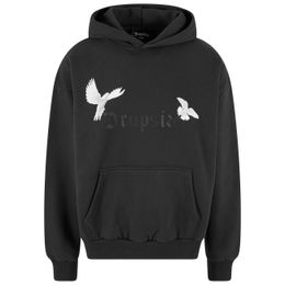 Kapuzensweatshirt DROPSIZE "Dropsize Herren Heavy Oversize Doves Hoodie", Herren, Gr. XXL, washedschwarz, 70% Baumwolle, 30% Polyester, bedruckt, Sweatshirts