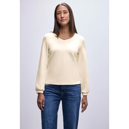 Langarmshirt Street One, Damen, Gr. 46, soft beige, Stoff, 46% Modal, 46% Polyester, 8% Elasthan, unifarben, normal normal, V-Ausschnitt, elastischer Bund, Shirts Langarmshirt, im Silk Look