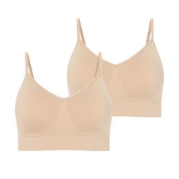 Bralette Jockey "Seamfree Stretch", Damen, Gr. L, N-Gr, beige (light), Jersey, Obermaterial: 91% Polyamid, 9% Elasthan, unifarben, Basic, BHs Bralette, Ohne Seitenn&auml;hte, Breites Unterbrustband, V-Ausschnitt