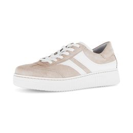 Plateausneaker Gabor "COMO", Damen, Gr. 38, beige, Nappaleder, Veloursleder, Schuhe Plateausneaker, Freizeitschuh, Halbschuh, Schn&uuml;rschuh in K-Weite (=extraweit)