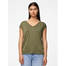 Kurzarmshirt Pieces "PCKAMALA TEE NOOS BC", Damen, Gr. XS, grape leaf, Single Jersey, Obermaterial: 73% Modal, 27% Polyester, unifarben, regular fit normal, V-Ausschnitt, Shirts, Materialmix, regular fit