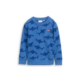 Sweatshirt Tom Tailor, Jungen, Gr. 116/122, blau shark orca print, Sweatware, Obermaterial: 70% Baumwolle, 30% Polyester, bedruckt, regular fit normal, Rundhals, Rippb&uuml;ndchen, Sweatshirts Sweatshirt, mit All-Over Print