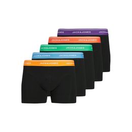 Jack & Jones Trunk JACK & JONES "JACDAWSON SOLID TRUNKS 5 PACK", Herren, Gr. L, 5 Stk., bunt (schwarz pack:schwarz, schwarz, schwarz, schwarz), Jersey, Obermaterial: 95% Baumwolle, 5% Elasthan, unifarben mit Farbeinsatz, bequem, Unterhosen