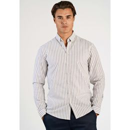 Langarmhemd LINDBERGH, Herren, Gr. M, N-Gr, dk stone, Web, Obermaterial: 98% Baumwolle, 2% Elasthan, gestreift, normal h&uuml;ftbedeckend, Rundhals, Hemden, im Streifen-Design