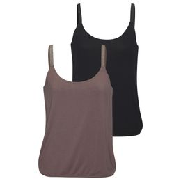 Tr&auml;gertop Vivance "mit elastischen Glitzertr&auml;gern", Damen, Gr. 32/34, grau (taupe, schwarz), Single Jersey, Obermaterial: 95% Viskose (LENZING&trade; ECOVERO&trade;), 5% Elasthan, unifarben, tiefer Rundhals, Tops Tr&auml;gertop, aus weichem Viskose-Stretch