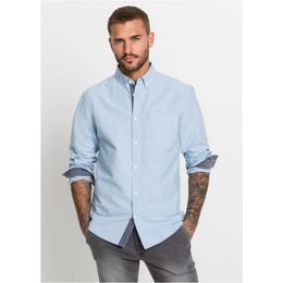 Langarmhemd bonprix "Oxford-Businesshemd aus reiner Baumwolle, Regular Fit", Herren, Gr. 39/40 (M), N-Gr, blau (hellblau), Web, Obermaterial: 100% Baumwolle, unifarben mit Farbeins&auml;tzen, regular fit h&uuml;ftbedeckend, 2-Knopf-Manschette, Hemden, Regular fit, aus reiner Baumwolle, unifarben mit Farbeins&auml;tzen
