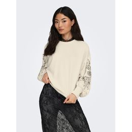Sweatshirt Only "ONLBROOKE L/S O-NECK DETAIL SWT NOOS", Damen, Gr. XL, schwarz (birch detail:schwarz magnolia), Sweatware, Obermaterial: 60% Baumwolle, 40% Polyester, regular fit normal, Rundhals, Rippb&uuml;ndchen, Sweatshirts Sweatshirt