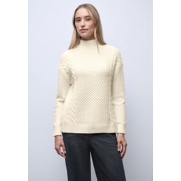 Rollkragenpullover Street One, Damen, Gr. 42, soft beige, Web, 34% Baumwolle, 34% Polyacryl, 29% Polyester, 3% Elasthan, unifarben, normal normal, hoch geschlossener Ausschnitt, Rippb&uuml;ndchen, Pullover Rollkragenpullover, Grobstrick