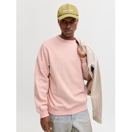 Jack & Jones Sweatshirt JACK & JONES "JORNORREBRO EMB SWEAT CREW NOOS", Herren, Gr. M, peach melba, angeraute Sweatware, Obermaterial: 89% Baumwolle, 11% Polyester, unifarben, relaxed fit normal, Rundhals, Rippb&uuml;ndchen, Sweatshirts Sweatshirt, mit Logo Print