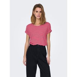 Kurzarmshirt Only "ONLMOSTER STRIPE S/S O-NECK TOP JRS NOOS", Damen, Gr. S (36), lychee stripes:cloud dancer, Jersey, Obermaterial: 75% Viskose, 20% Polyester, 5% Elasthan, gestreift, regular fit normal, Rundhals, Aufschlag, Shirts, gestreift, l&auml;ssig geschnitten, Jersey, Rundhals, Viskosemischung