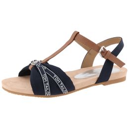 Sandalette Tom Tailor, Damen, Gr. 40, blau (navy), Lederimitat, Textil, Schuhe Sandalette, Sommerschuh, Sandale, Blockabsatz, mit verstellbarer Schnalle