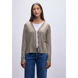 Strickjacke Street One, Damen, Gr. 34, mocha dream meliert, Stoff, Obermaterial: 86% Viskose, 14% Polyester, unifarben, comfort fit normal, V-Ausschnitt, B&uuml;ndchen, Strickjacken Strickjacke, mit Rippstrickdetails